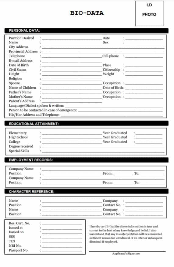 11 Biodata Format For Job PDF Word Free Download 2023